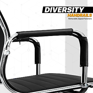 MoNiBloom Office Guest Chair Without Wheels PU Leather Mid-Back Sled Base Chairs for Reception Desk Waiting Meeting Conference Room, 2 Piece, Black