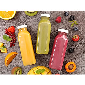 MANSHU 3 Pack 8 OZ Plastic Juice Bottles, Reusable Bulk Beverage Containers, Comes White lid, for Juice, Milk and Other Beverages.