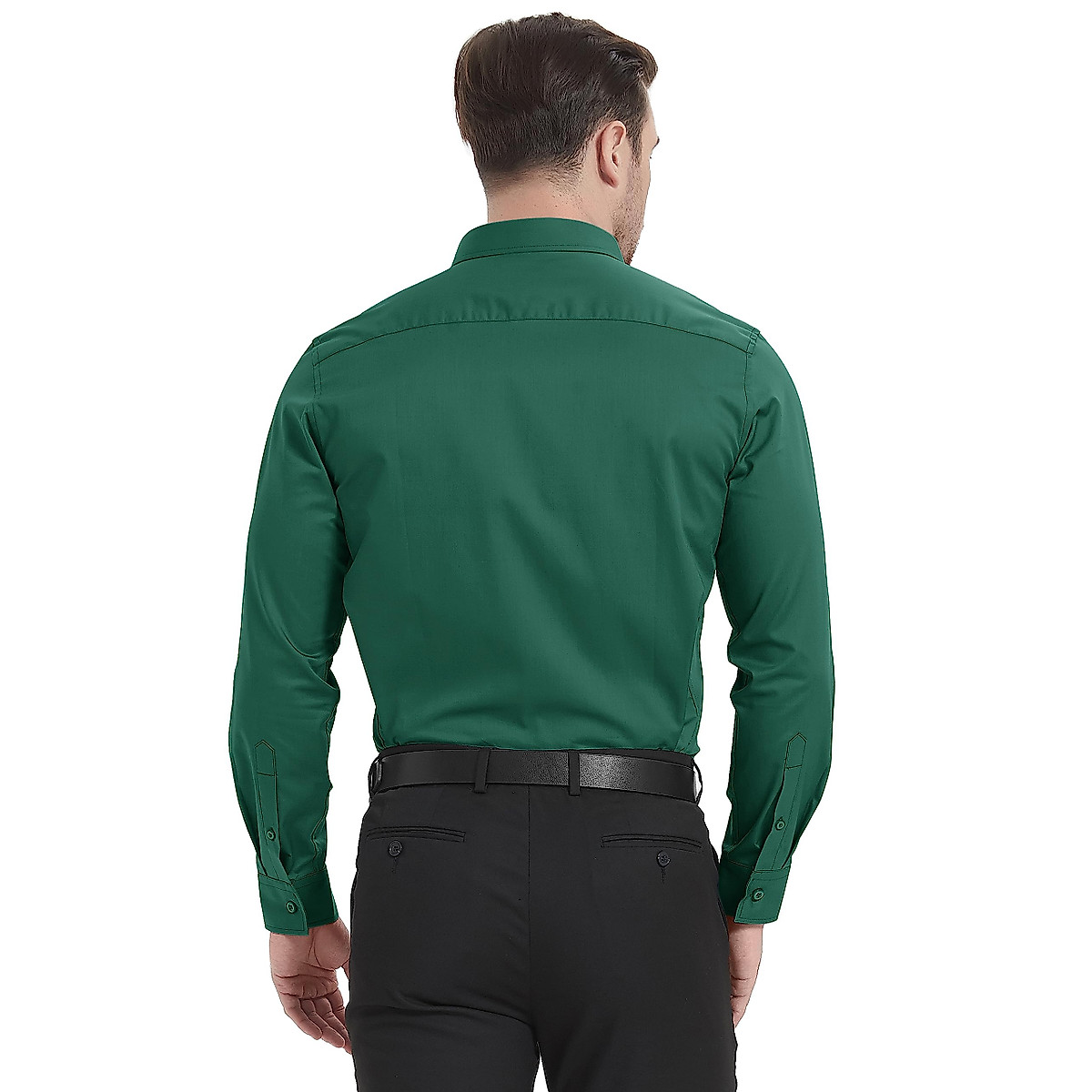 MAGCOMSEN Men's Dress Shirts Long Sleeve Button Up Shirt with Pocket Fitted Formal Business Wear Solid Cotton Fashion Shirts Dark Green, L