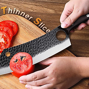 TOMBRO Boning Knife for Meat Cutting 5.5-Inch Curved Boning Knife Hand Forged Butcher Knife,Multipurpose Chopping Knife for Meat and Vegetable Cutting