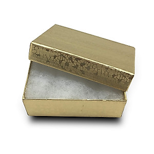 TheDisplayGuys 100-Pack #32 Cotton Filled Cardboard Paper Jewelry Box Gift Case - Gold Foil (3 1/4" x 2 1/4" x 1")