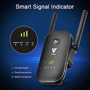 VANIN WiFi Range Extender -1200Mbps WiFi Repeater Wireless Signal Booster 2.4 & 5GHz Dual Band WiFi Extender with 2 Gigabit Ethernet Port, AP & Router Mode, 360°Full Coverage, Simple Setup