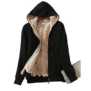 Yeokou Women's Casual Full Zip Up Sherpa Lined Hoodie Sweatshirt Jacket Coat (Medium, Black)