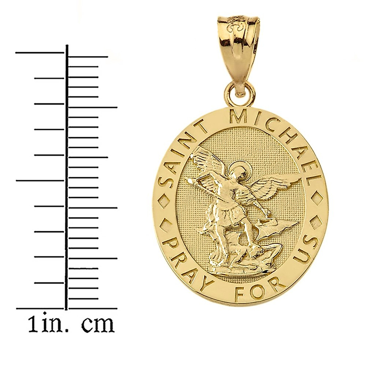 14k Gold Oval Engraved Archangel Saint Michael Pray For Us Medal Pendant