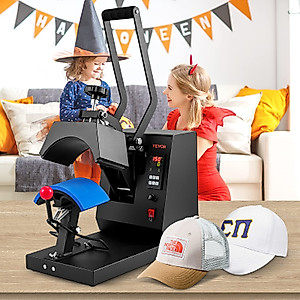VEVOR 4-in-1 Heat Press Machine for Hats with 6x3inches Curved Teflon-Coated Heat Plate, Easy Temperature Control Non-Slip Base, Four Replaceable Elements 6x3/6.7x2.7/6.7x3.8/8.1x3.5inches