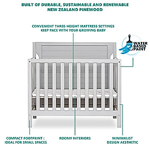 Dream On Me Bellport 4 in 1 Convertible Mini/Portable Crib in Pebble Grey, Non-Toxic Finish, Made of Sustainable New Zealand Pinewood, with 3 Mattress Height Settings