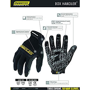Ironclad Box Handler Work Gloves BHG, Extreme Grip, Performance Fit, Durable, Machine Washable, (1 Pair), Large - BHG-04-L, Black
