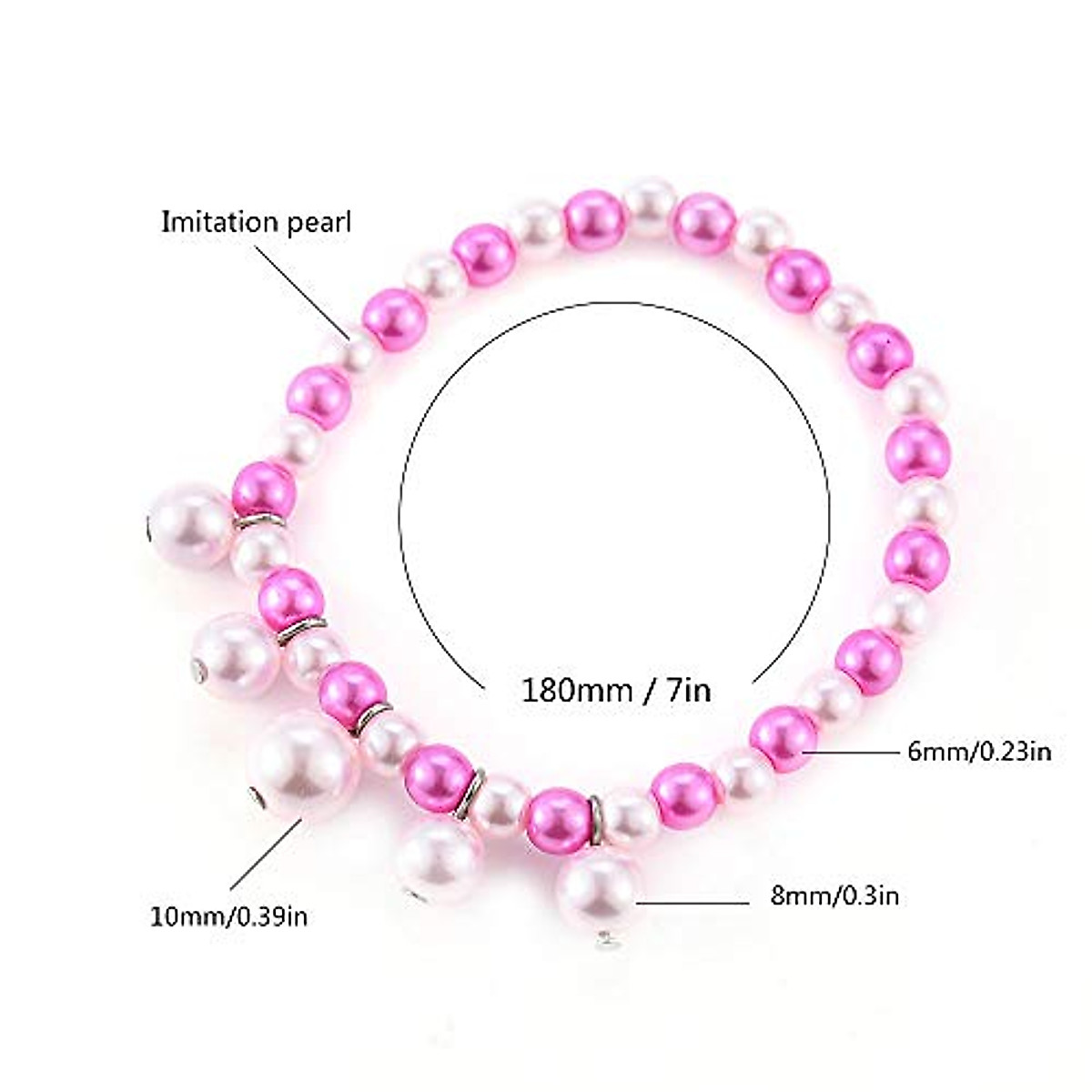 HANRESHE Charm Bracelet New Ladybug Bracelet Gift Pink Rose Red Imitation Pearl Bracelet Cosplay Girls Ladybug Party Kids Jewelry Elastic Adjustable Bracelet Costume Decoration for Kids