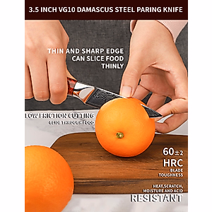 SANMUZUO 3.5 Inch Paring Knife - Kitchen Fruit Vegetable Knife Damascus Steel & Resin Handle - Xuan Series (Sunset Red)
