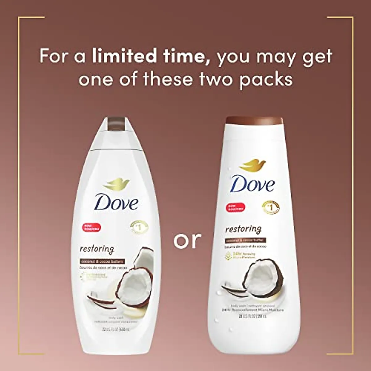 Dove Body Wash Restoring Coconut & Cocoa Butter for Renewed, Healthy-Looking Skin Gentle Skin Cleanser That Effectively Washes Away Bacteria While Nourishing Your Skin 20 oz