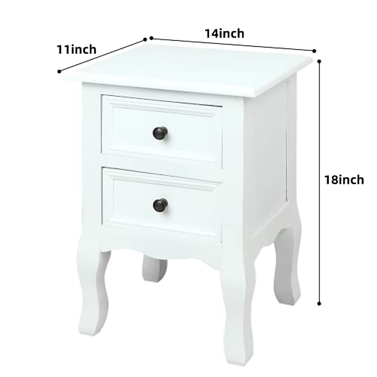 ECOMEX White Nightstand with 2 Drawers, Wooden Night Stand Fully Assembled White Night Stand with Storage for Small Space Bedroom Office, European Style 1Pc