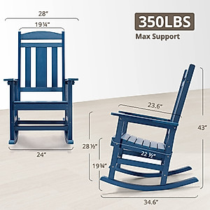 LUE BONA Outdoor Rocking Chairs Set of 2, Weather Resistant Poly Plastic Rocker Chairs, 350lb Heavy Duty, Oversized Porch Rocker for Adult, High Back Smooth Rocking Chairs for Outdoor & Indoor, Blue