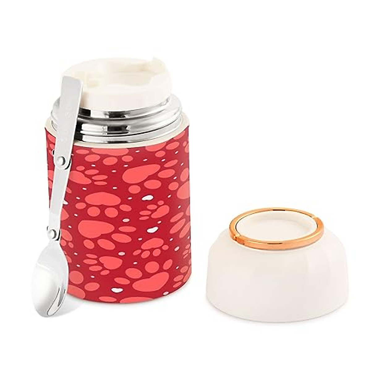 CUPADA Cats Dogs Paw Print Food Jar for Hot and Cold, Insulated Food Jars Vacuum 17OZ with Folding Spoon for Work Trip Picnic Camping