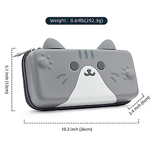 GeekShare Cat Ears Carry Case Compatible with Nintendo Switch/Switch OLED - Portable Hardshell Slim Travel Carrying Case fit Switch Console & Game Accessories (Grey, Large)