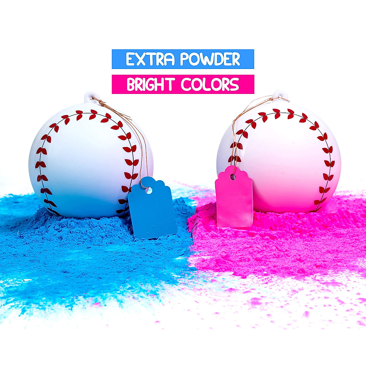 Gender Reveal Baseball Set - 2 Balls - Pink and Blue Exploding Gender Reveal Ball with Powder Plus 20 Pink & Blue Baby Gender Voting Stickers & Baseball Or Bows Party Supplies Decorations Baby Reveal