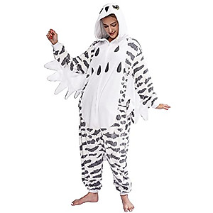 LZBXBXDA Unisex Adult Snowy owl Onesie One Piece Pajamas Animal Christmas Costume Homewear Sleepwear for Women men