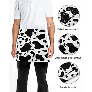 SODIKA Waist Apron with Pockets Half Apron Waitress Waiter Chef Works Unisex Short Aprons Cow Print Animal Themed Black and White 24 Inch x 13 Inch