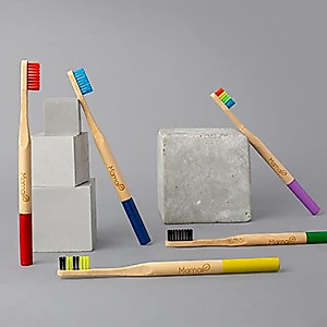 MamaP Bamboo Toothbrush Set for Adults, Medium Nylon Bristles, Family Toothbrush Multipack, Eco-Friendly 100% Natural, Recyclable & Compostable, Multicolor Handle, 5-Pack