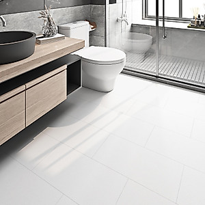 FunStick 12"x24" White Peel and Stick Floor Tile Waterproof White Vinyl Flooring Peel and Stick Wall Tiles for Kitchen Bathroom Stick on Floor Tiles for Bedroom Sticky Laminate Flooring Tiles 5 Pcs