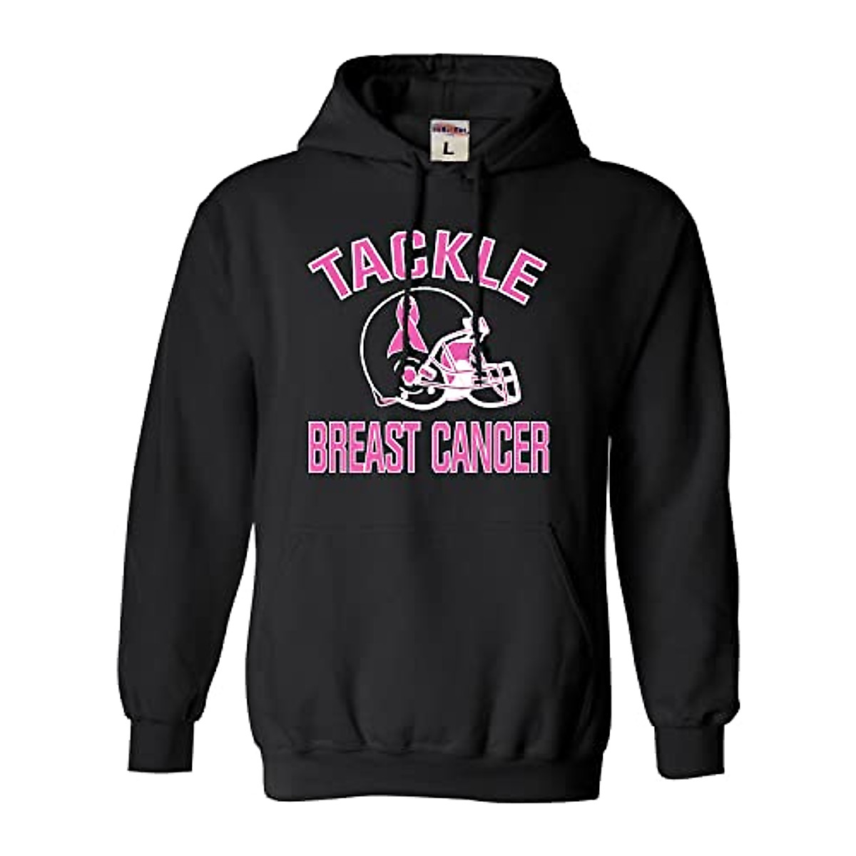 Go All Out Large Black Mens Tackle Breast Cancer Football Sweatshirt Hoodie