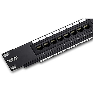 TRENDnet 8-Port Cat6 Unshielded Patch Panel, TC-P08C6, Rackmount, 10 Inch Wide, 8 x Gigabit RJ-45 Ethernet Ports, Pre-Numbered Ports, 250 Mhz Connection, Color Coded Labeling,