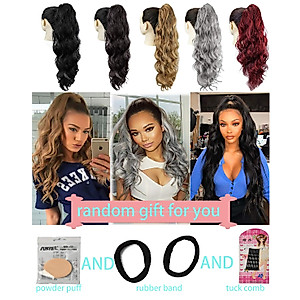KETHBE 24 Inch Long Body Wave Ponytail hair Extension Synthetic Heat Resistant Wrap Around Drawstring Curly Wavy Ponytail Hairpieces for Women(Black)