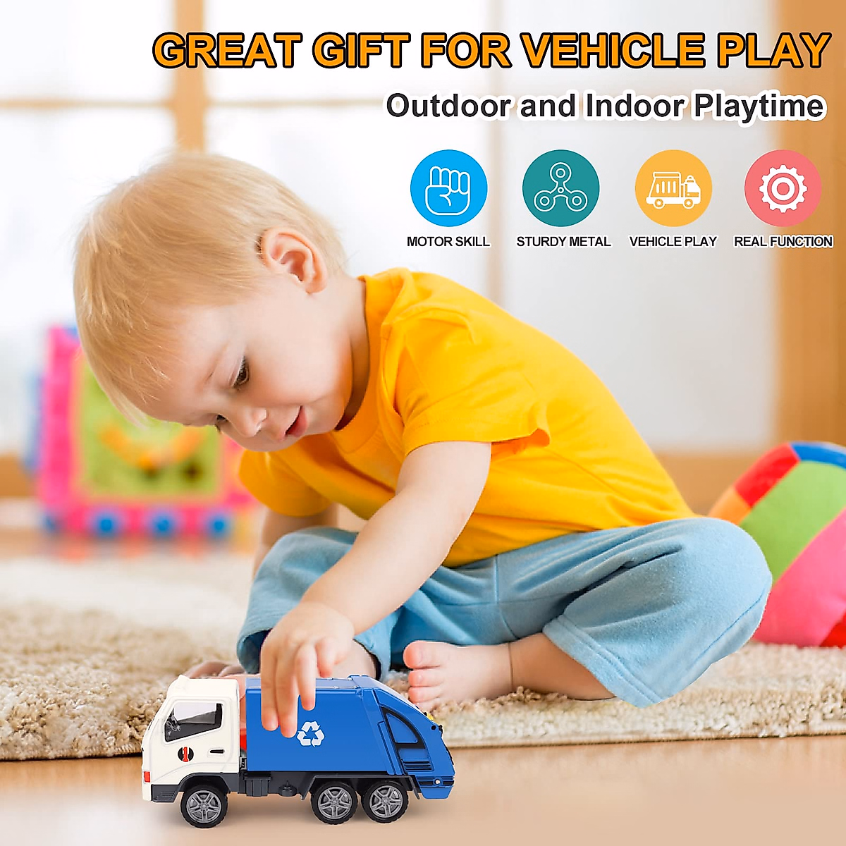 1/60 Scale Diecast Metal Garbage Truck Toy, Mini Waste Management Recycling Truck Toys for Kids Boys