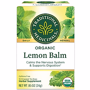 Traditional Medicinals Organic Lemon Balm Herbal Tea, Calming and Supports Digestion (Pack of 2) - 32 Tea Bags Total