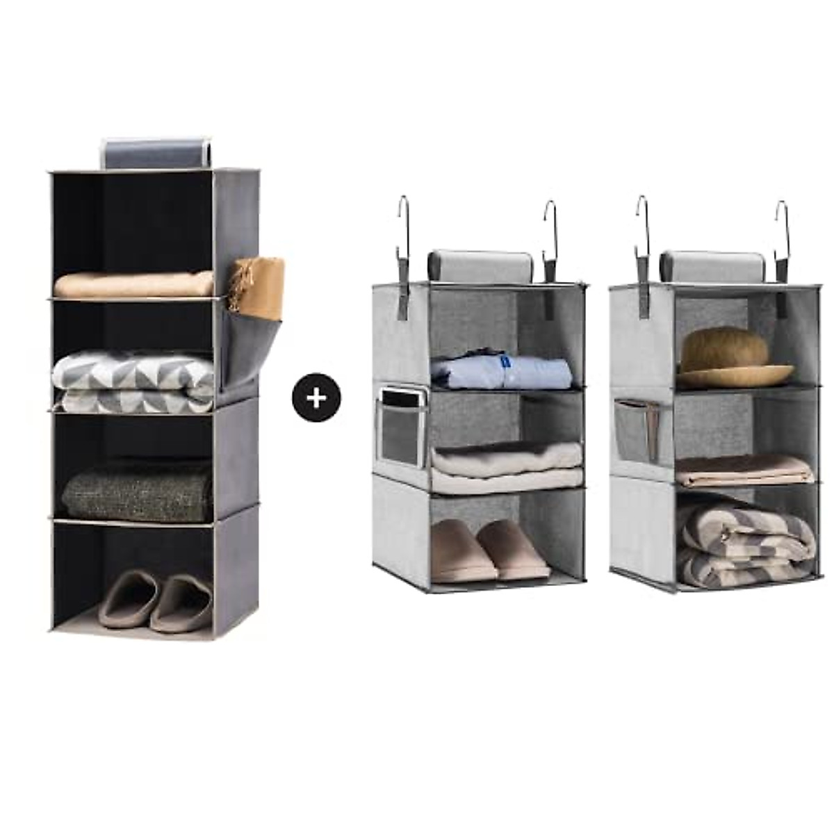 YOUDENOVA 4-Shelf Hanging Closet Organizer & Two 3-Shelf Separable Closet Hanging Shelves