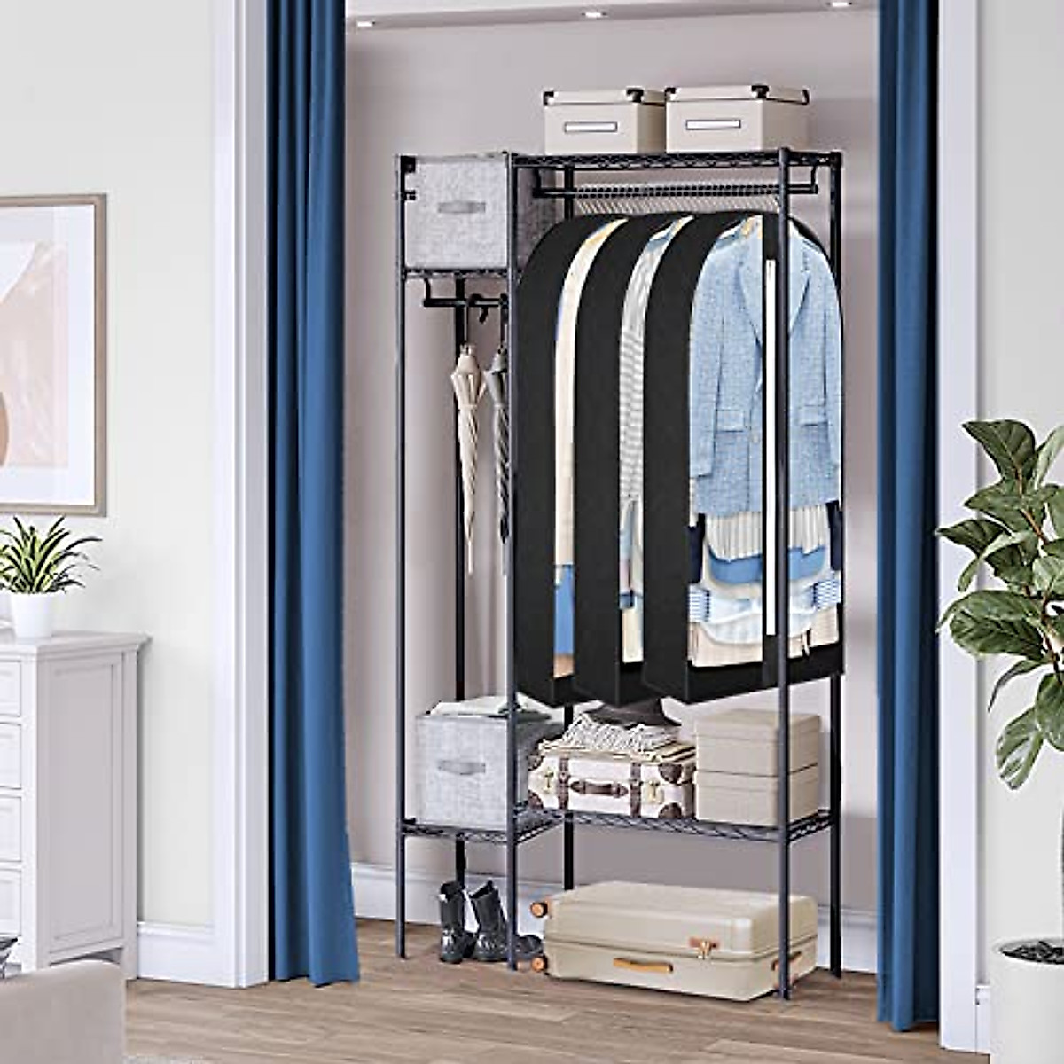 FADOTY 40" Garment Bags for Hanging Clothes 6.3" Gusseted Hanging Garment Bag for Storage Jacket Covers for Closet with Zipper Clear Garment Cover Dustproof for Coats Sweaters, 3 Pack, Black