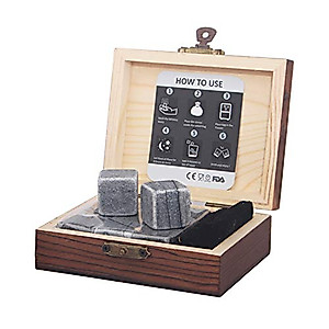 Whiskey Stones Gift Set Pack of 9 Whiskey Rocks in Engraved Wooden Gift Box, for Dad/Whisky/Bourbon Drinker, Men/Women Birthday Present, Barleo Malt°
