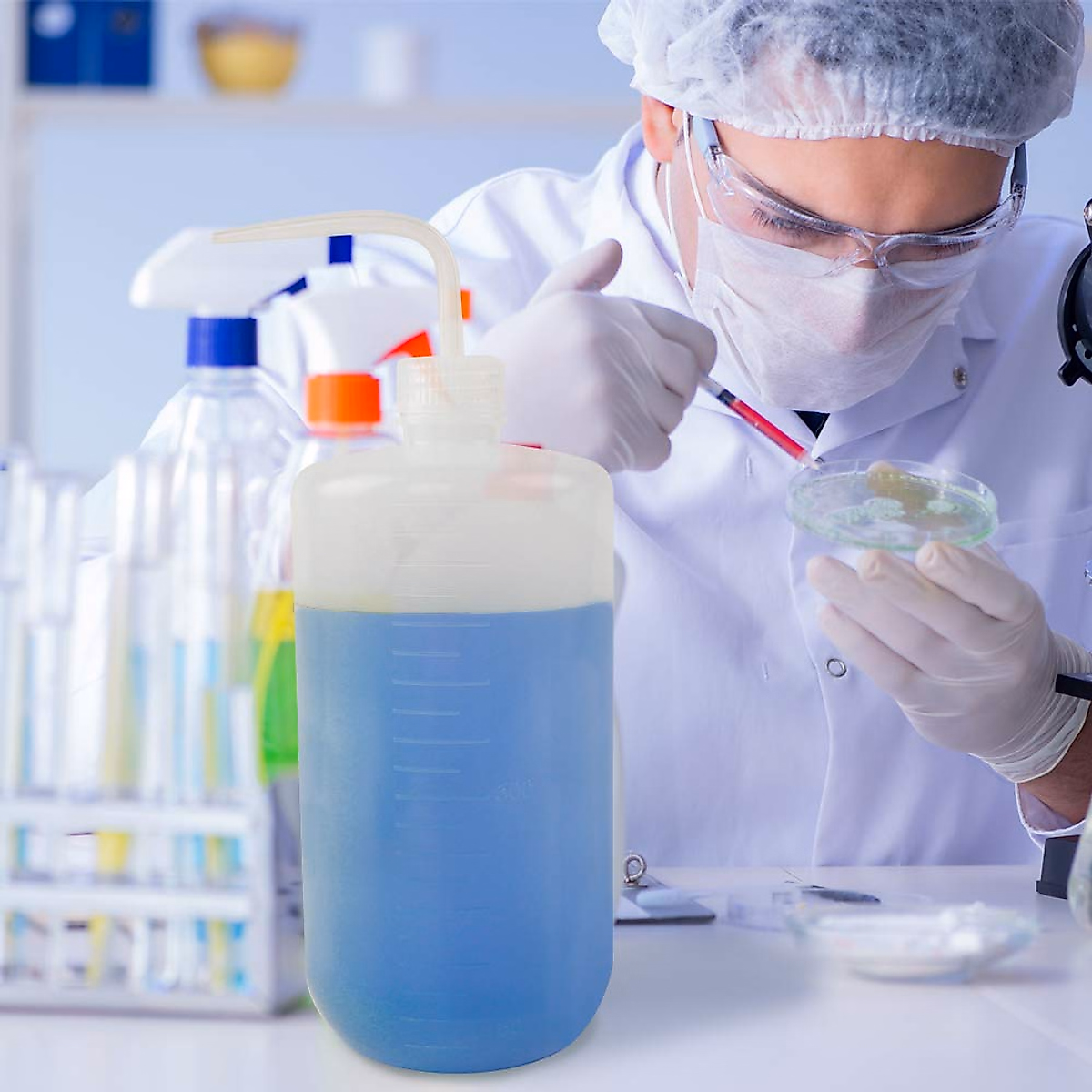 SUPERLELE 1000ml Safety Wash Bottle, Plastic Squeeze Bottles, Lab Squirt Tattoo Bottle, LDPE, with Narrow Mouth and Scale Labels (33oz x 3 Bottle)