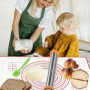 FACIACC Adjustable Rolling Pin with Thickness Rings Adjustable Stainless Steel 17.3 inch Christmas Rolling Pins with Silicone Baking Mat for Baking Dough, Pizza Pie, Pastries, Pasta and Cookies