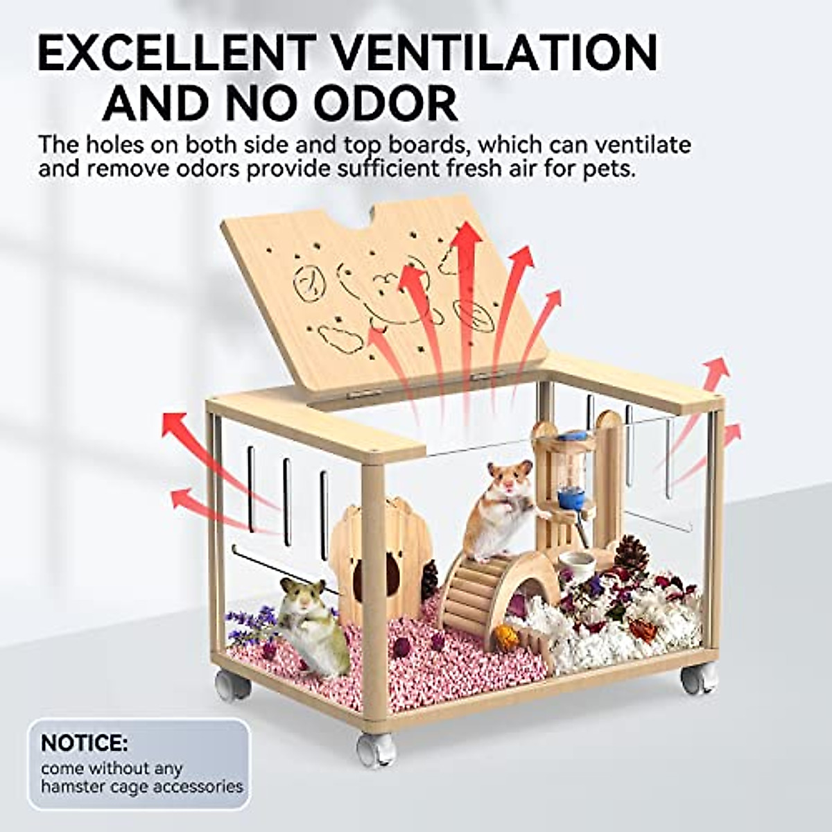 TWOCA Hamster Cages,Wooden Hamster Cage,Acrylic Hamster Cage,Hand-Carved Hamster cage,Suitable for Hamster/Chinchilla/Rabbit/Chicks