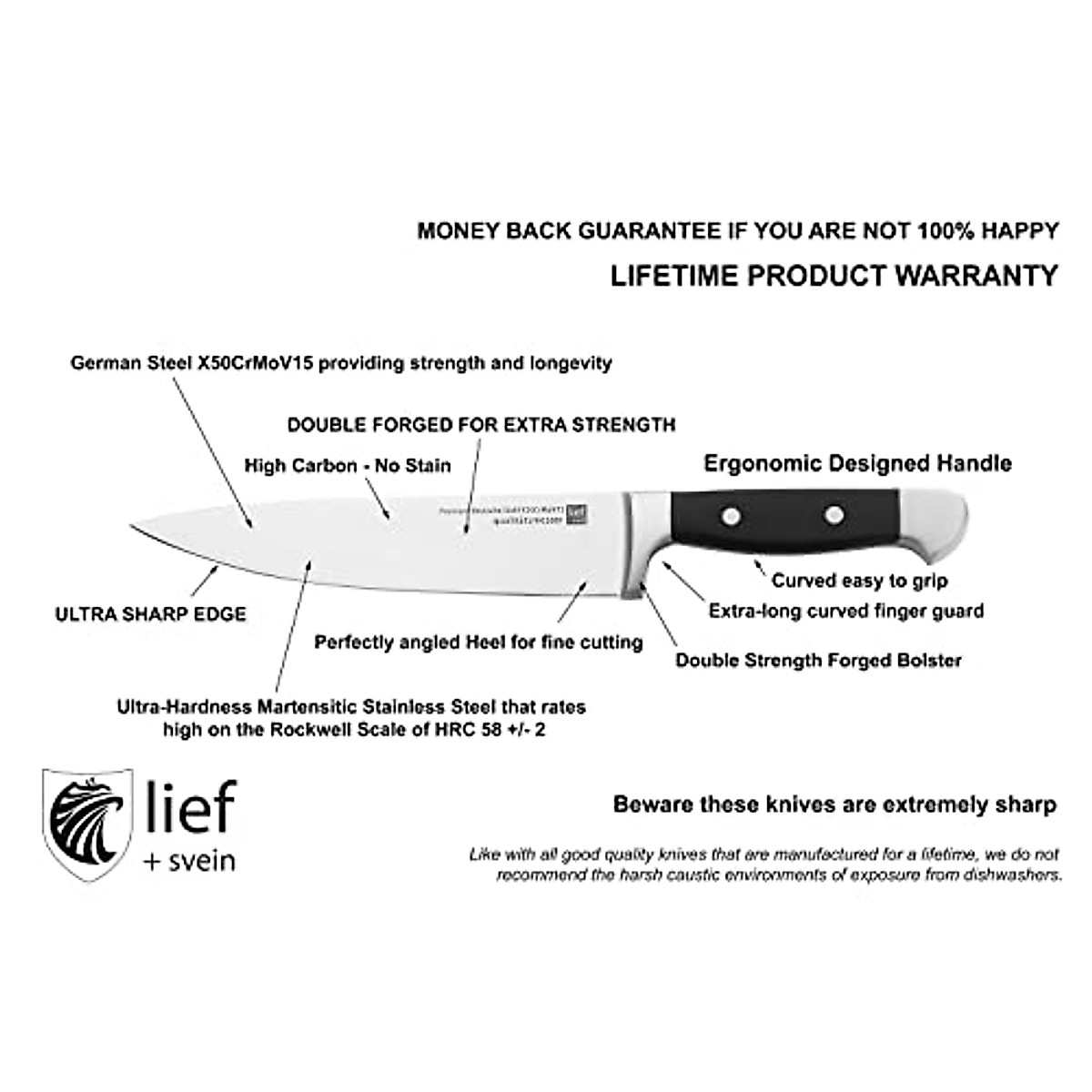 LIEF+SVEIN Brand German Steel Knife Block Set, 15-Piece Kitchen Knife Sets. German Stainless 1.4116 Steel. Unique Kitchen Knives Set with Ipad Holder. Ideal knife set with block and sharpener.