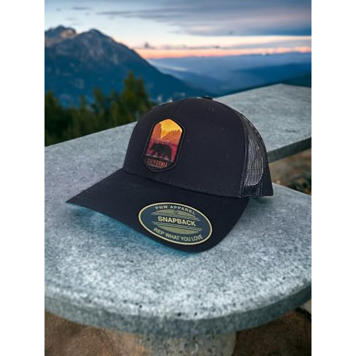 California Trucker Hat w/Golden State Bear Patch (Black/Black)