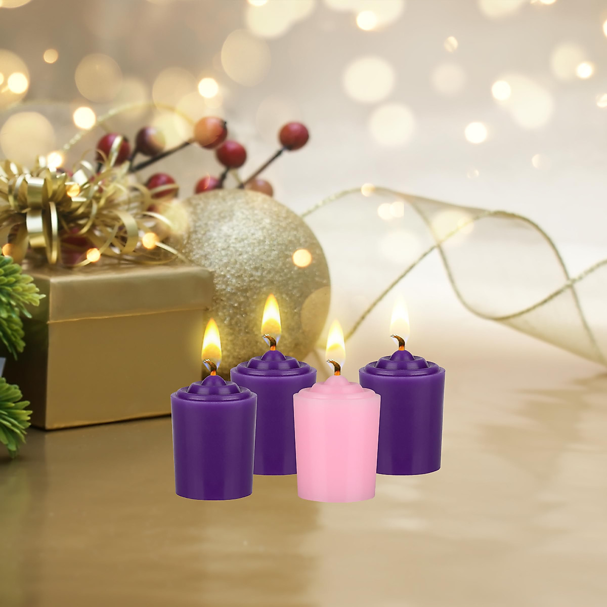 Mega Candles 4 pcs Unscented Christmas Advent Candles Set, Hand Poured Premium Wax Votive Candle 15 Hours 1.5 Inch x 2.25 Inch, Holidays, Celebrations, Devotional, Church, Wreath, Party, Gifts