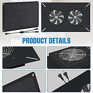 20W Solar Powered Dual Metal Shell Exhaust Fan Kit Waterproof and Plug & Play for Chicken Coops, Greenhouses, Sheds, Pet Houses, and Windows1