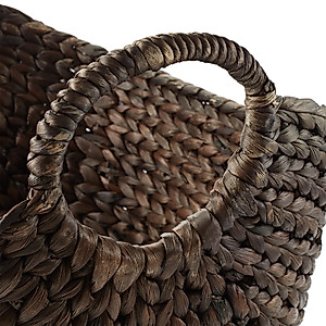 Casafield Set of 3 Multipurpose Boat Baskets with Handles - Espresso, Woven Water Hyacinth Storage Organizers for Throw Blankets, Bedroom, Living Room, Laundry