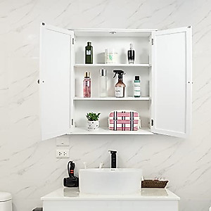 ALAPUR Bathroom Cabinet Wall Mounted,Over Toilet Storage Cabinet with 2 Doors and Adjustable Shelves,Wood Medicine Cabinet for Bathroom, White