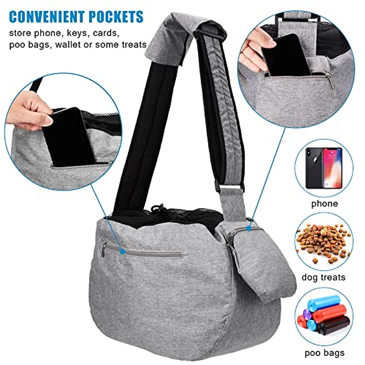 Ownpets Pet Sling Carrier, Fits 15 to 25lbs Extra-Large Dog/Cat Sling Carrier Reversible and Hands-Free Dog Bag with Adjustable Strap and Pocket Shoulder Pad for Outdoor Travel Hiking