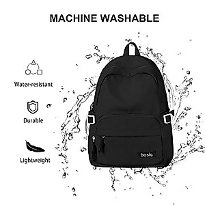 WEPOET Waterproof Simple Black Backpack For School,Lightweight Middle School Bookbag For Women Men,Aesthetic College Backpack,Casual Daypack Teens Girls Boys