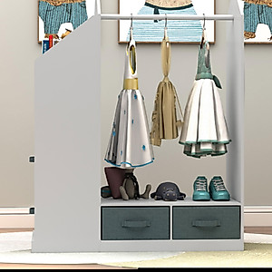 Generic Kids Dress up Storage with Mirror and Storage Bins, Costume Closet for Kids, Open Hanging Armoire Closet for Bedroom Playroom