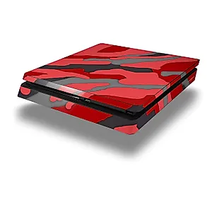 Vinyl Decal Skin Wrap compatible with Sony PlayStation 4 Slim Console Camouflage Red (PS4 NOT INCLUDED)