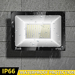 SOLLA 150W LED Flood Light, IP66 Waterproof, 12000lm, 800W Equivalent, Super Bright Outdoor Security Lights, 3000K Warm White, Outdoor Floodlight for Garage, Garden, Lawn and Yard