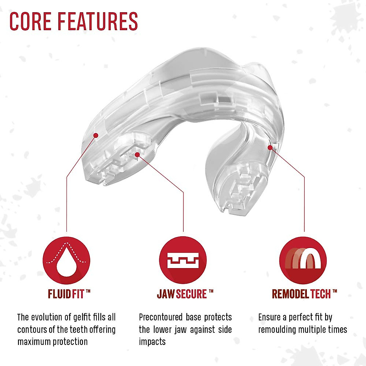 SafeJawz Mouthguard for Braces, One Size Re-Mouldable Mouth Guard with Case for Boxing, Basketball, Football, MMA, Lacrosse, Hockey and All Contact Sports (Transparent)