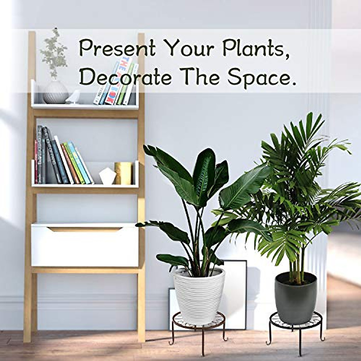 Lewondr Metal Potted Plant Stands, 3 Pack 9" Heavy Duty Rustproof Iron Round Flower Pot Stands, Indoor Outdoor Plant Holder Support Rack for Planter Flowerpot Patio Garden - Black