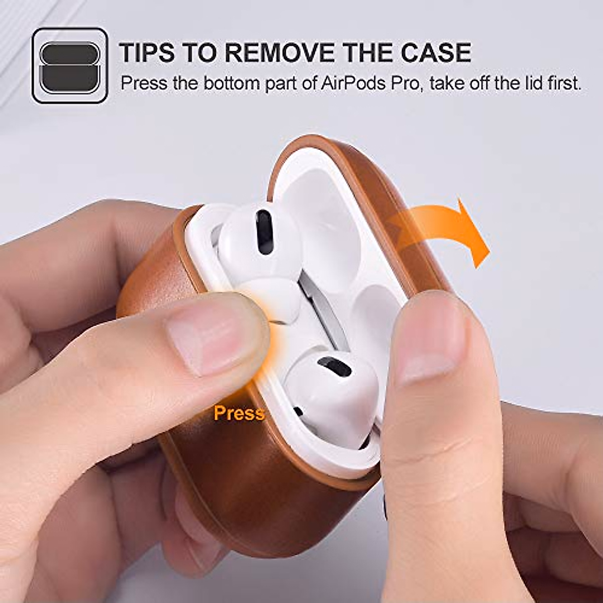 AirPods Pro Leather Case with Strap, ICARER Genuine Leather Portable Protective Shockproof Cover for Apple AirPods Pro case Keychain Support Wireless Charging (Brown)