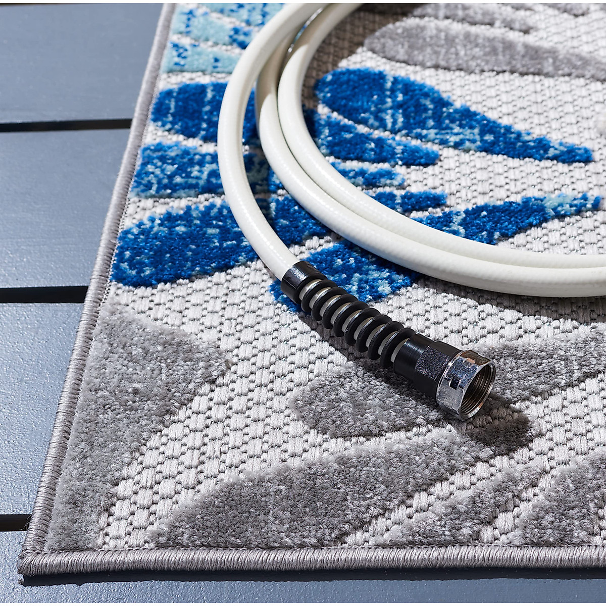 SAFAVIEH Cabana Collection Area Rug - 8' x 10', Grey & Blue, Floral Design, Non-Shedding & Easy Care, Indoor/Outdoor & Washable-Ideal for Patio, Backyard, Mudroom (CBN800F)