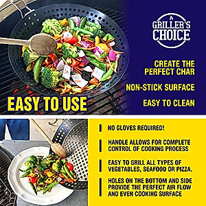 Grillers Choice Grill Basket - Large Non-Stick Commercial Basket With Handle For Outdoor Grilling. Designed By Chef, BBQ Judge. Barbeque Grilling Accessories By Grillers Choice.
